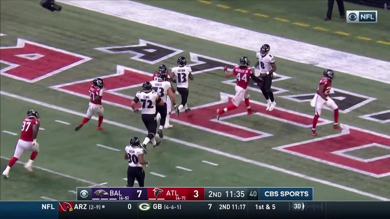 Highlight: Lamar Jackson Fumbles, Falcons Return for Touchdown