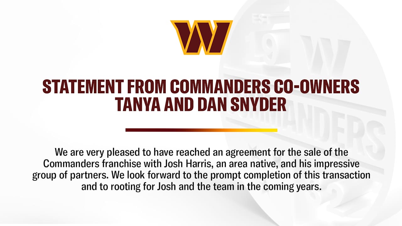 Statement from Commanders Co-Owners Tanya and Dan Snyder