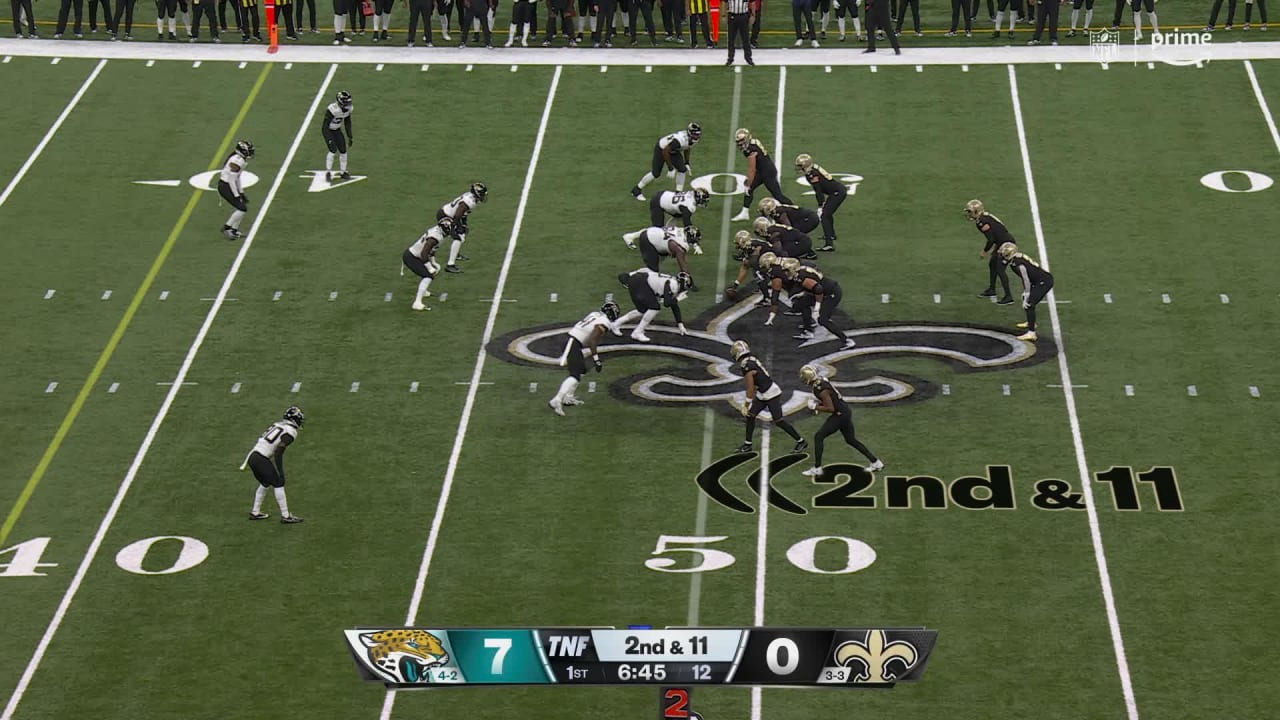Thursday Night Football: Saints WR Chris Olave stiff arms for extra yardage Thursday Night Football: Saints WR Chris Olave stiff arms for extra yardage