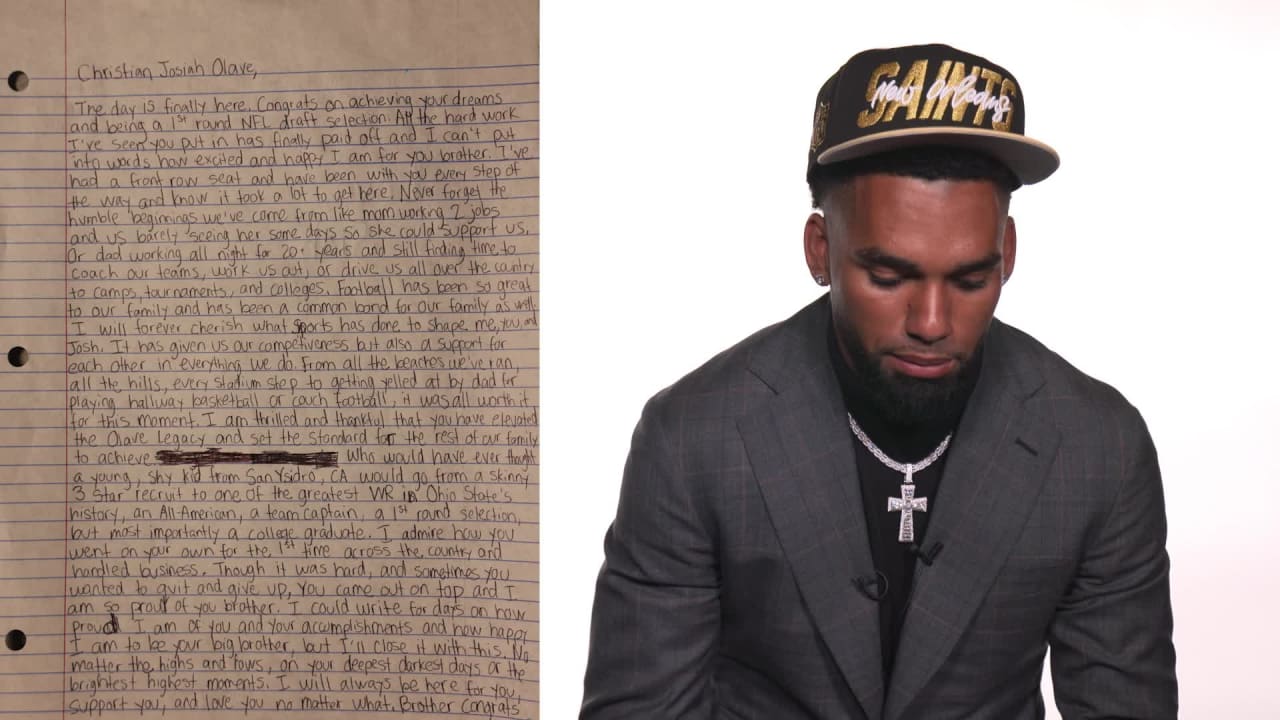 Chris Olave reacts to heartfelt 2022 NFL Draft letter | 2022 Saints Draft