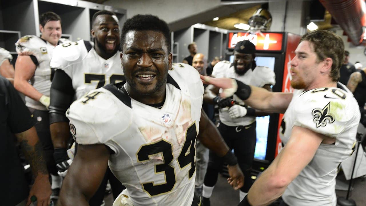 Locker room photos after win in Tampa