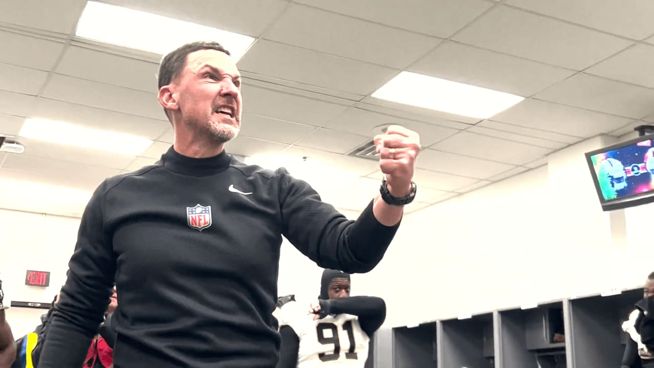 New Orleans Saints head coach Dennis Allen in the locker room after win vs. Browns | 2022 NFL ...