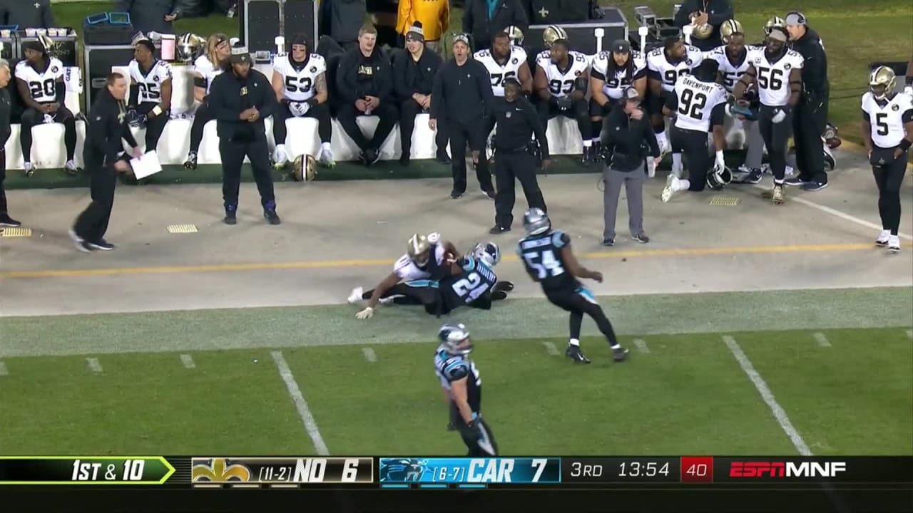 Michael Thomas catches for a 20-yard gain vs. Carolina Panthers