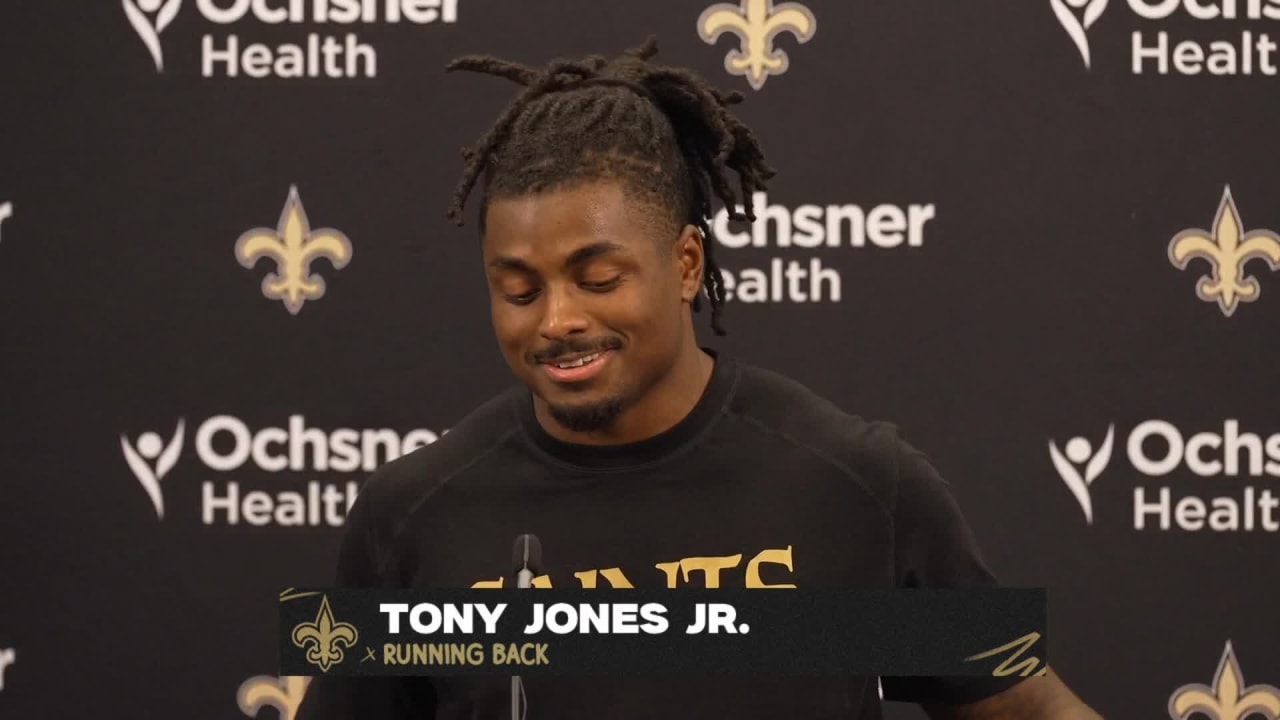 Tony Jones Jr. on two touchdown performance against Carolina Panthers ...