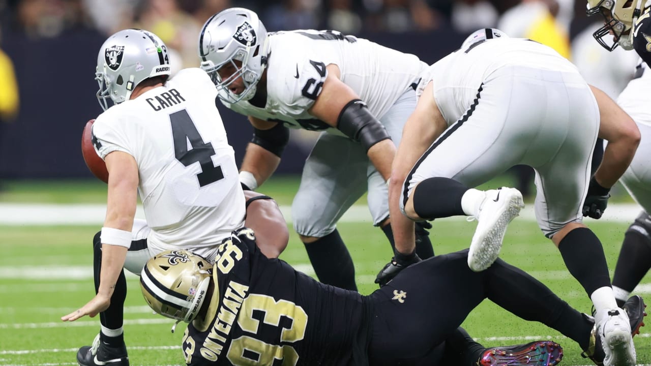 New Orleans Saints defense smothers Las Vegas Raiders QB Derek Carr on ...