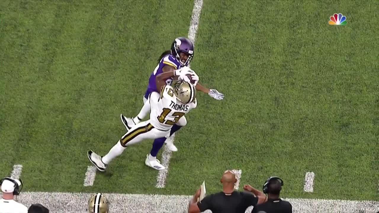 Michael Thomas leaps over Trae Waynes for 20-yard catch