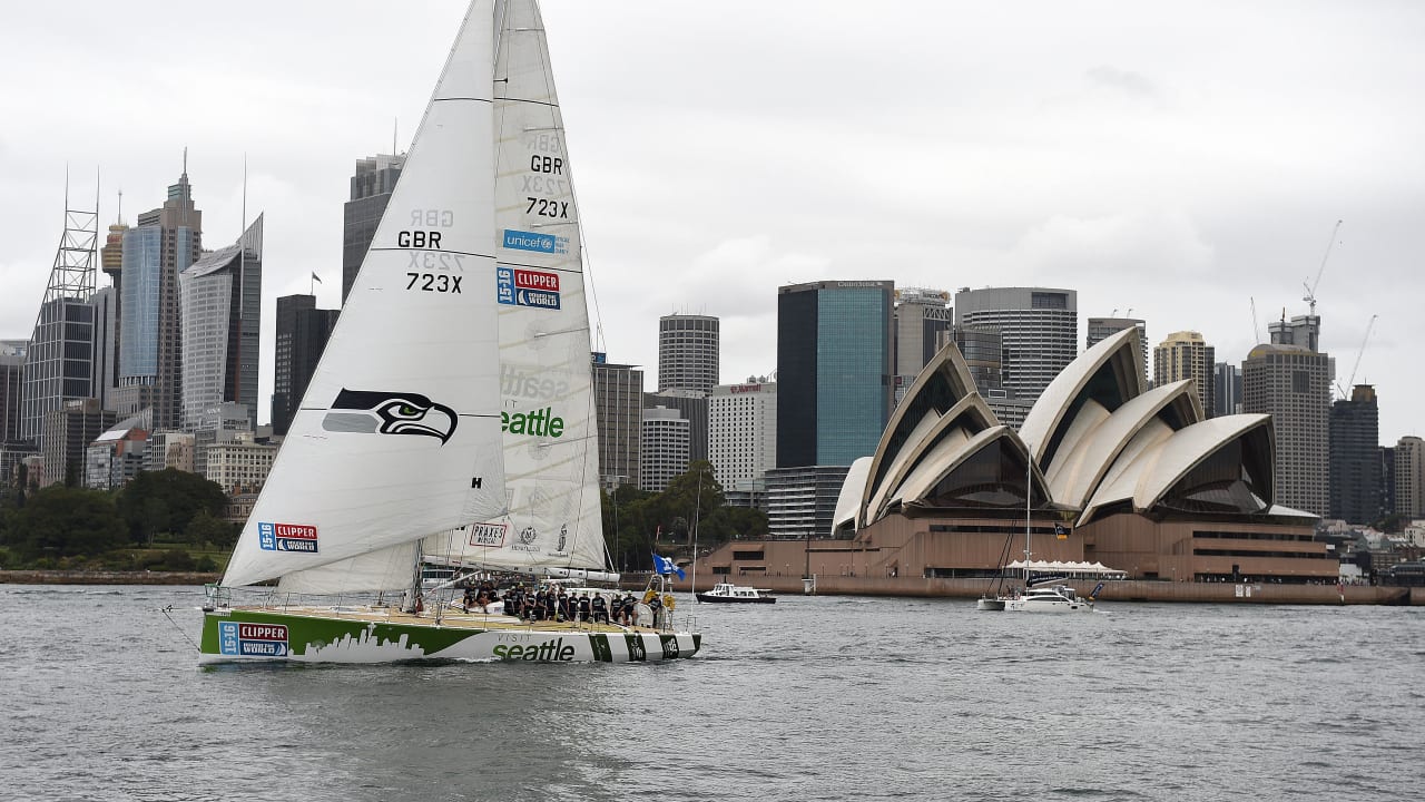 'Visit Seattle' Yacht Hoists Seahawks Sail in Sydney Harbour