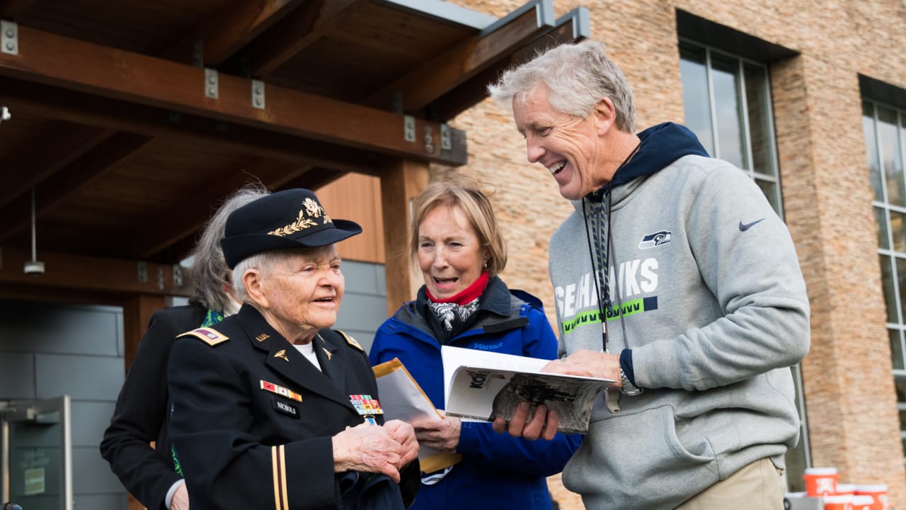 12 Flag Raiser Lieutenant Colonel Barbara Nichols Visits Seahawks Practice