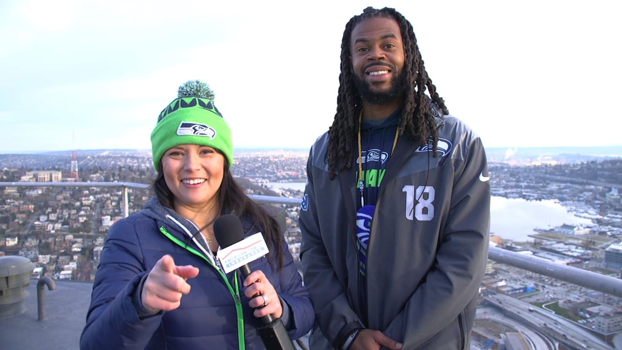 Sidney Rice Raises 12 Flag On Top Of Space Needle - Interview