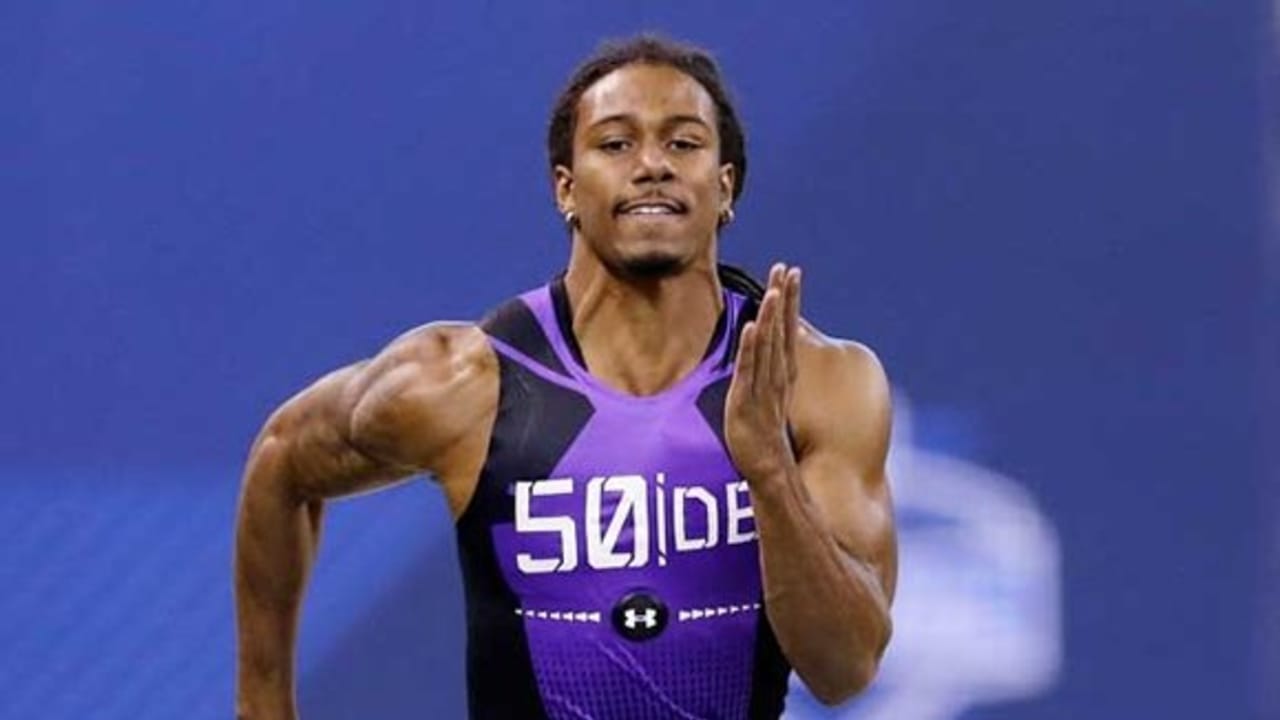 Michigan State University defensive back Trae Waynes clocks in an ...