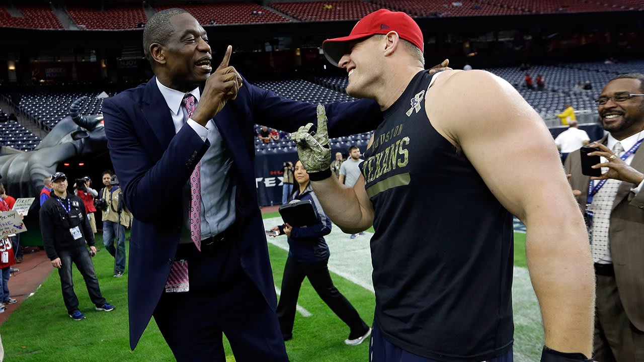 J.J. does his best Mutombo impression