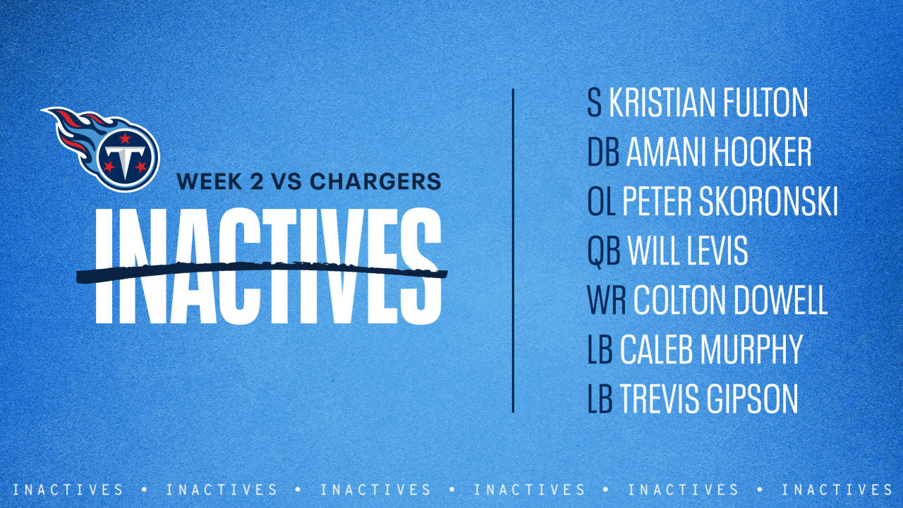 Game Inactives | Week 2 Chargers vs Titans