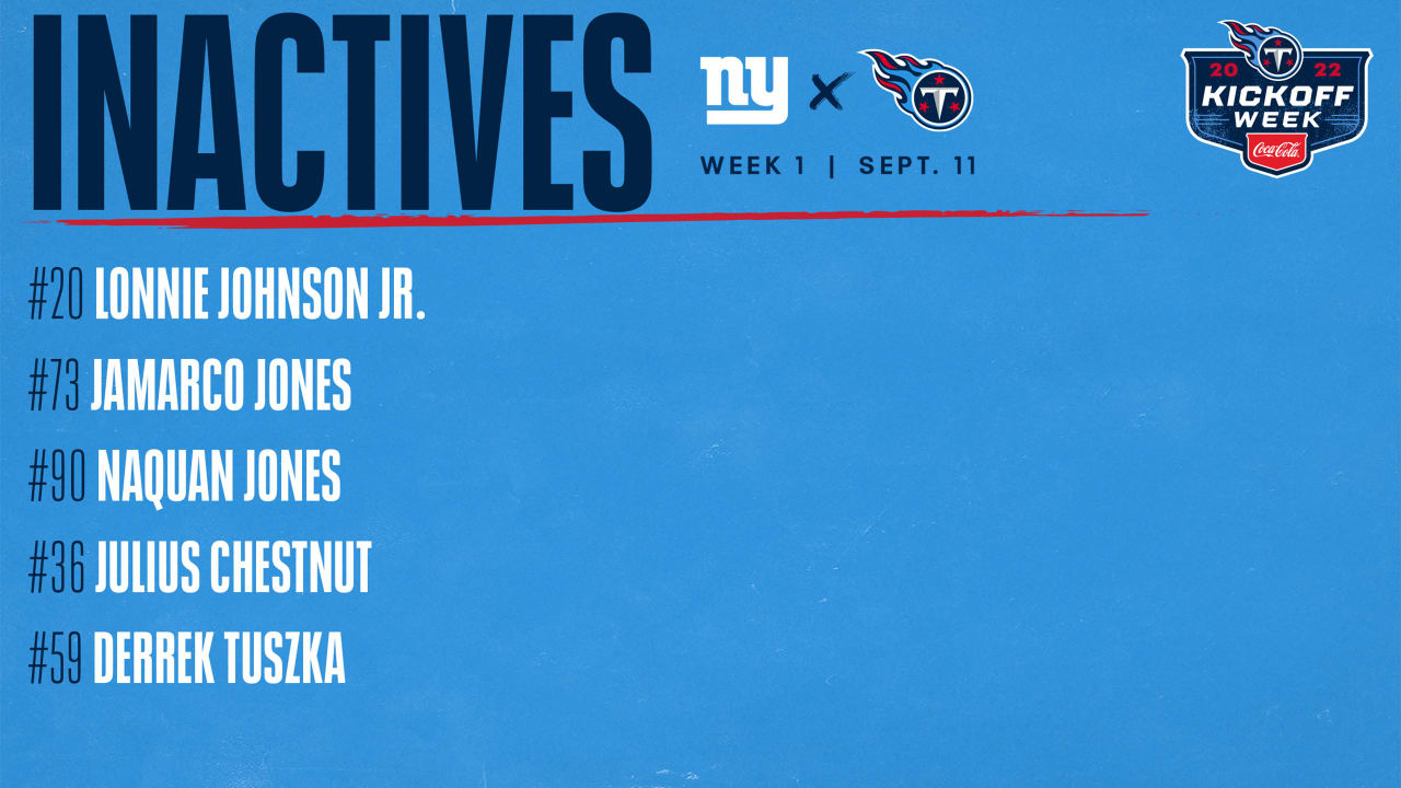 Game Inactives | Week 1 Titans vs Giants