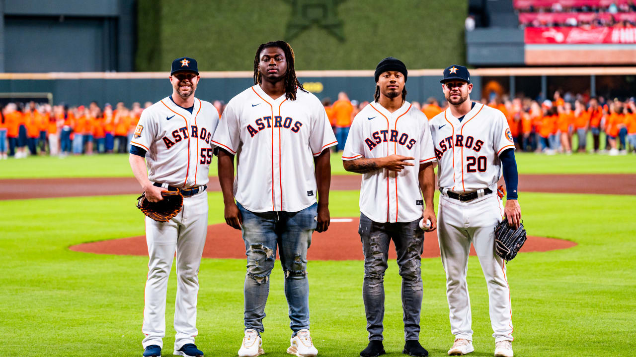 | Texans Rookies Throw Out First Pitch for the Houston Astros