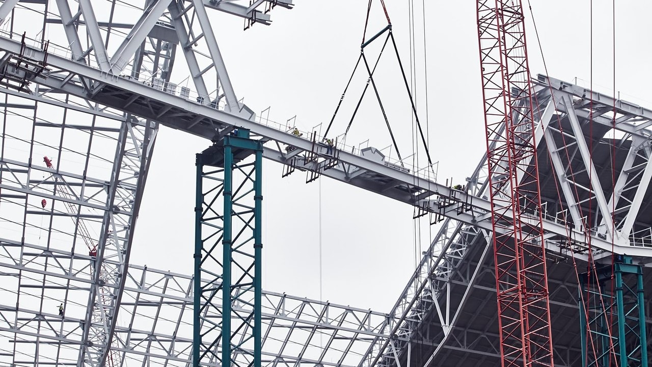 New Stadium Photos: Roof Ridge Truss Connected