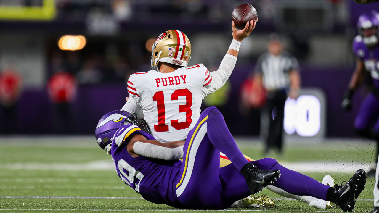 Hunter Takes Down Purdy For A Sack