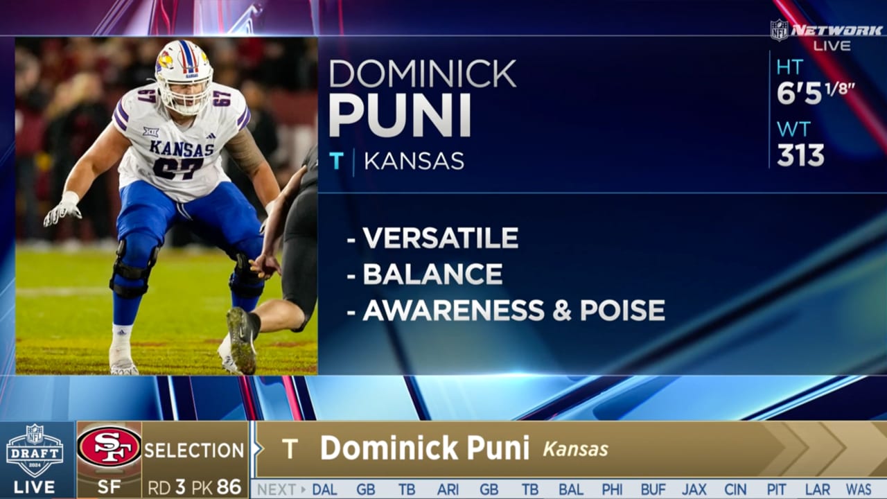 Kansas OL Dominick Puni Selected 86th Overall by the 49ers