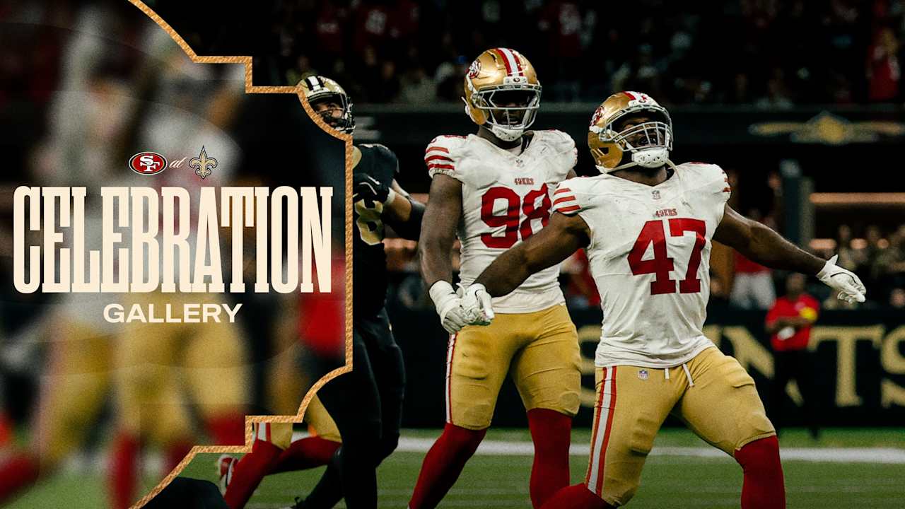 49ers Celebrate Postgame Following 26-21 Win Over Saints