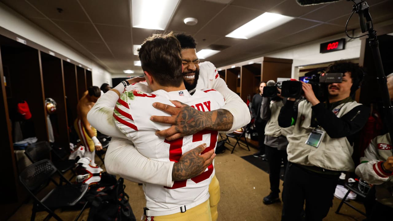 49ers Celebrate Postgame Following 27-10 Win Over Commanders
