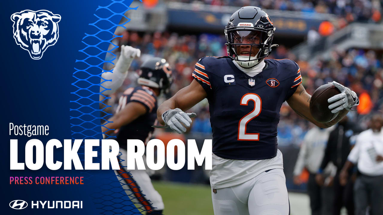 Postgame locker room after Bears win against Lions