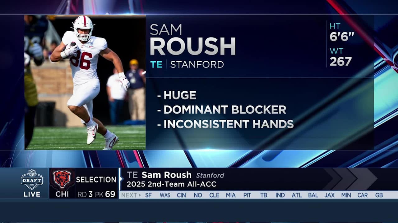 WATCH: Bears select Sam Roush with 69th pick in 2026 NFL Draft