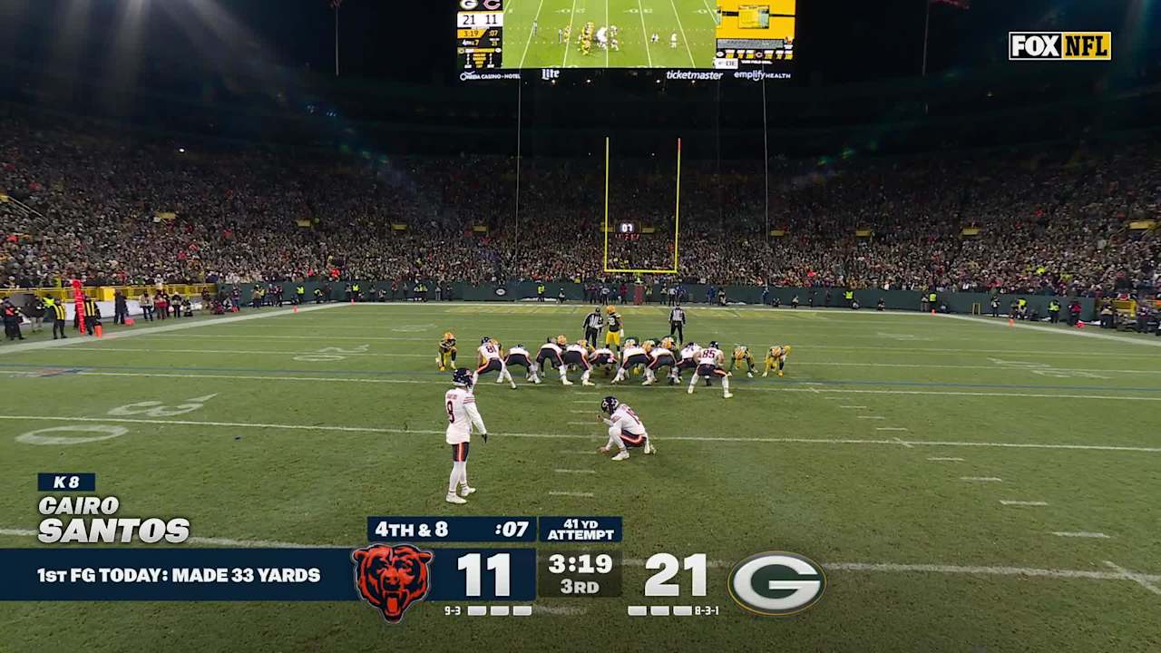 Highlight Cairo Santos 41 Yard Fg Cuts Packers Lead To 21 14