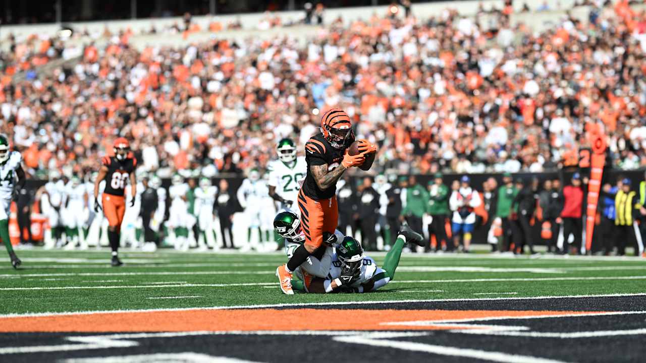 Can't-Miss Play: Chase Brown powers his way past two Jets on 19-yard TD ...