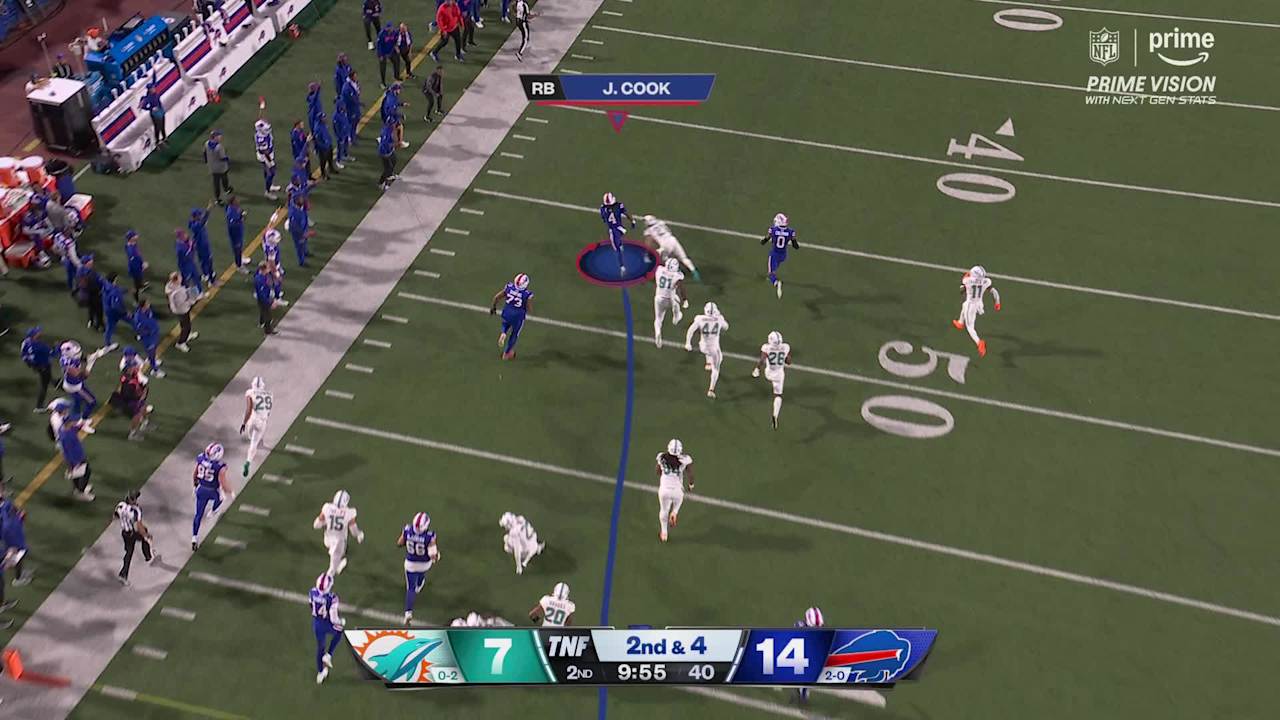 'TNF Prime Vision' shows James Cook's 26-yard sideline sprint | Bills vs. Dolphins Highlights
