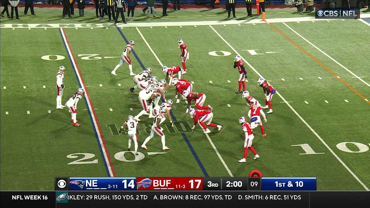 Cam Lewis' first NFL interception comes vs. Drake Maye's pass into end ...