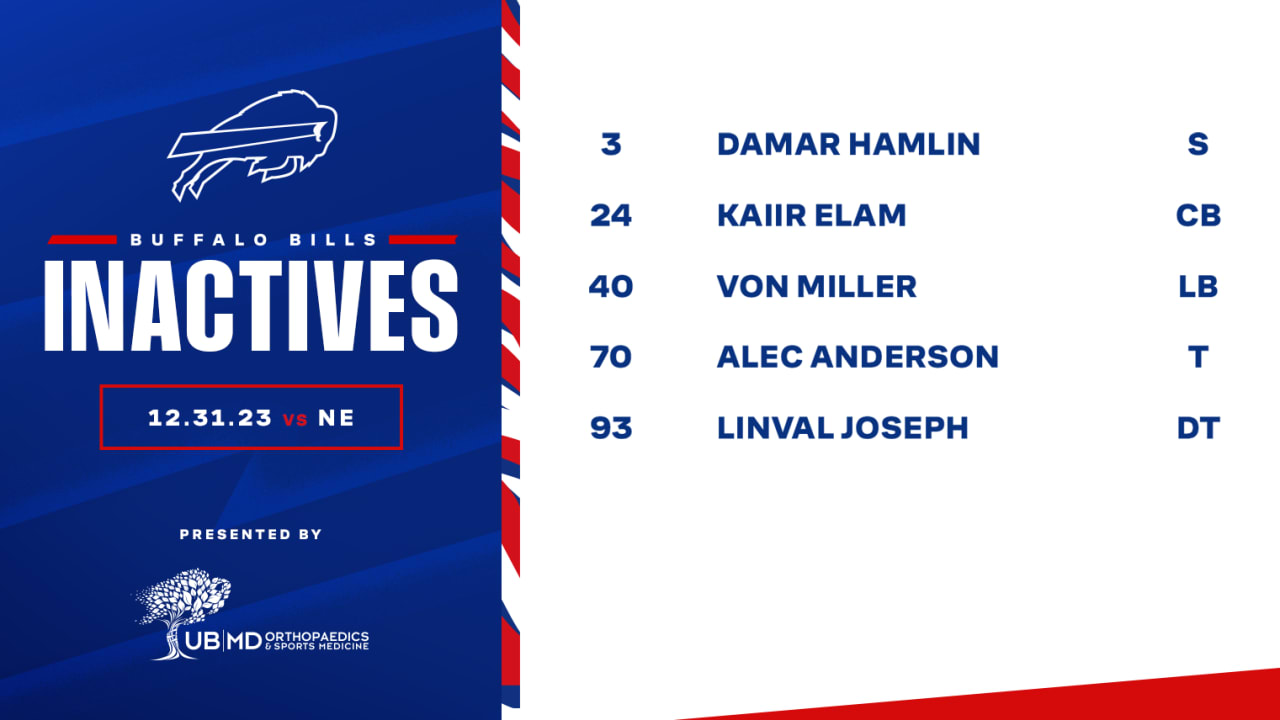 Buffalo Bills inactives list for Week 17 vs. Patriots Buffalo Bills inactives list for Week 17 vs. Patriots
