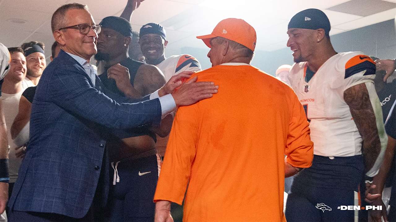 WATCH: Inside the locker room after the Broncos' win over the Eagles