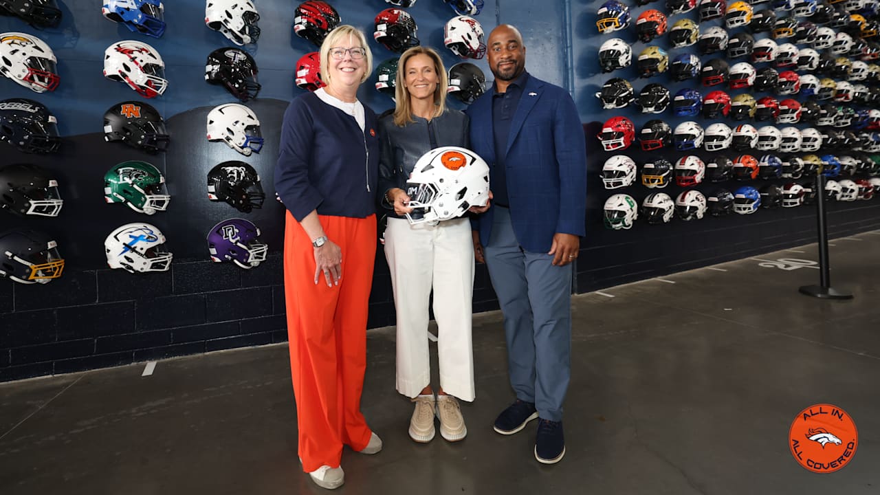 Owner Carrie Walton Penner, President Damani Leech help Broncos unveil high school football wall ...