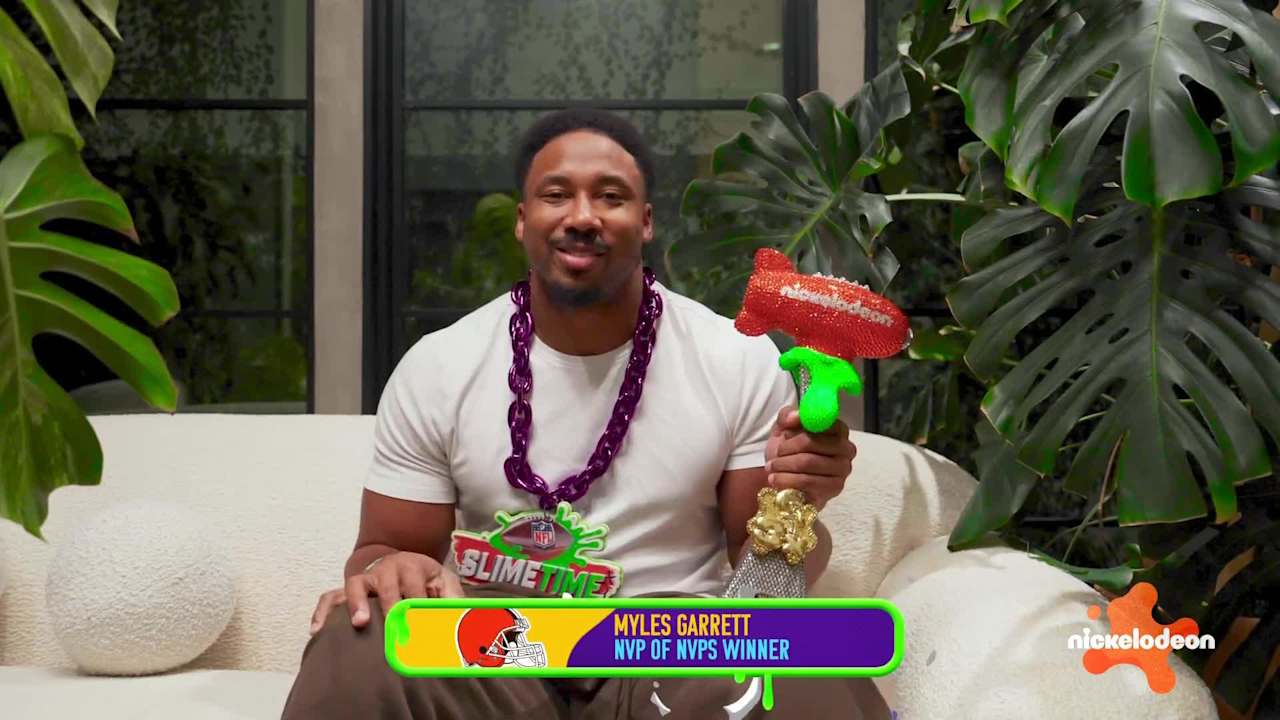 Sandy Cheeks announces Myles Garrett as NVP of NVPs 'NFL Slimetime'