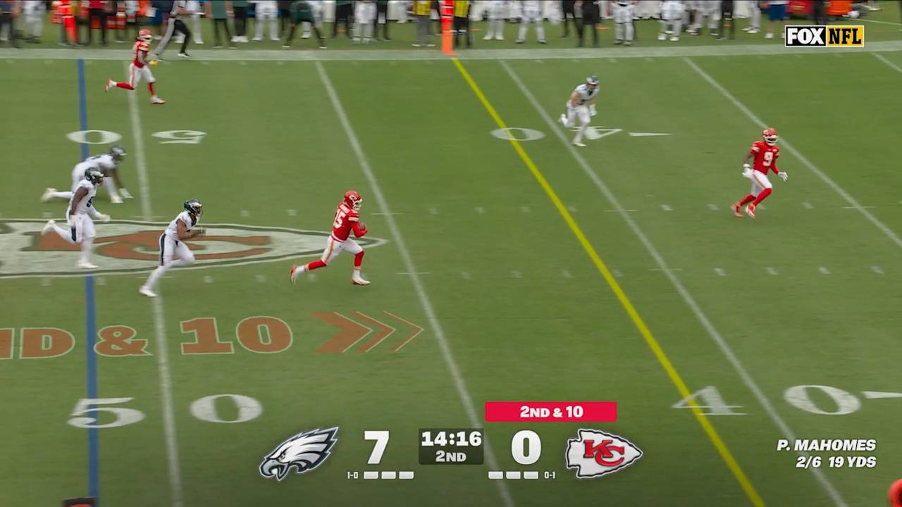 Quarterback Patrick Mahomes Runs for 22-yards after Double Pump Fake