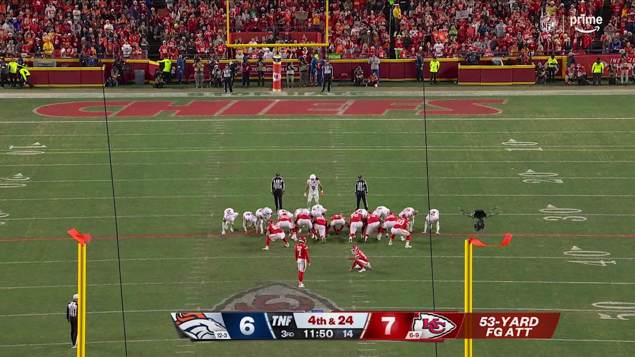 Kansas City Chiefs Kicker Harrison Butker Makes a 53-yard Field Goal