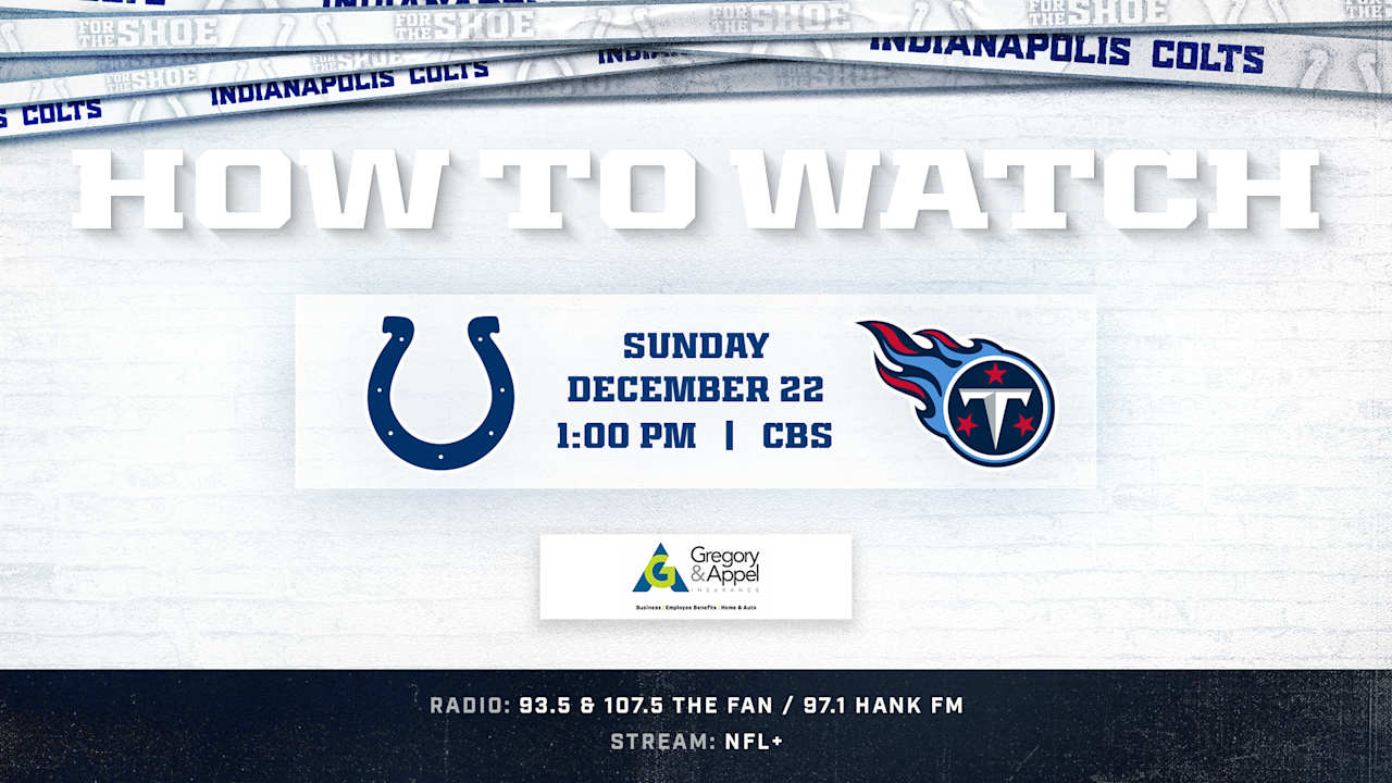 What channel is the Colts game on? The week 16 game against Tennessee kicks off at 1:00 p.m. ET ...