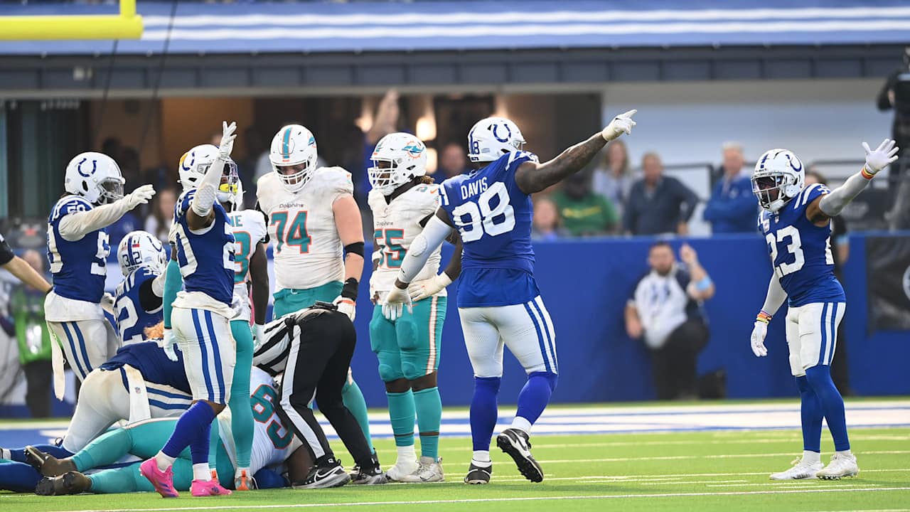 HIGHLIGHT: Colts defense strips and swarms on Miami red zone fumble