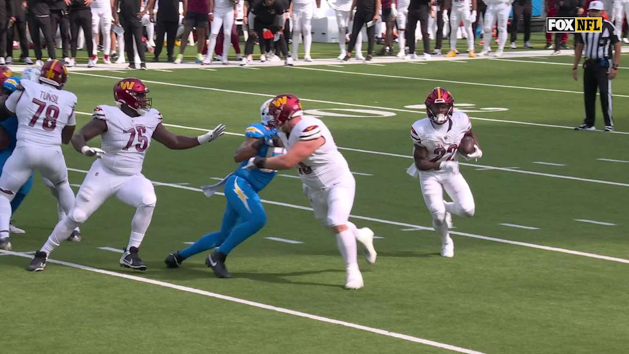 Jacory Croskey-Merritt's 15-yard TD run gets Commanders on board vs. Bolts