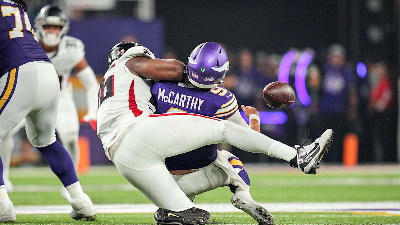 Zach Harrison's strip-sack of McCarthy sparks Falcons' fourth-quarter ...