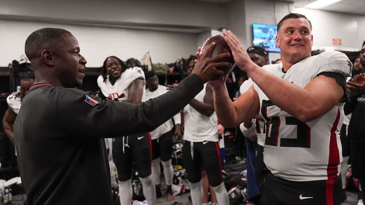 Atlanta Falcons locker room speech after win over the Carolina Panthers ...