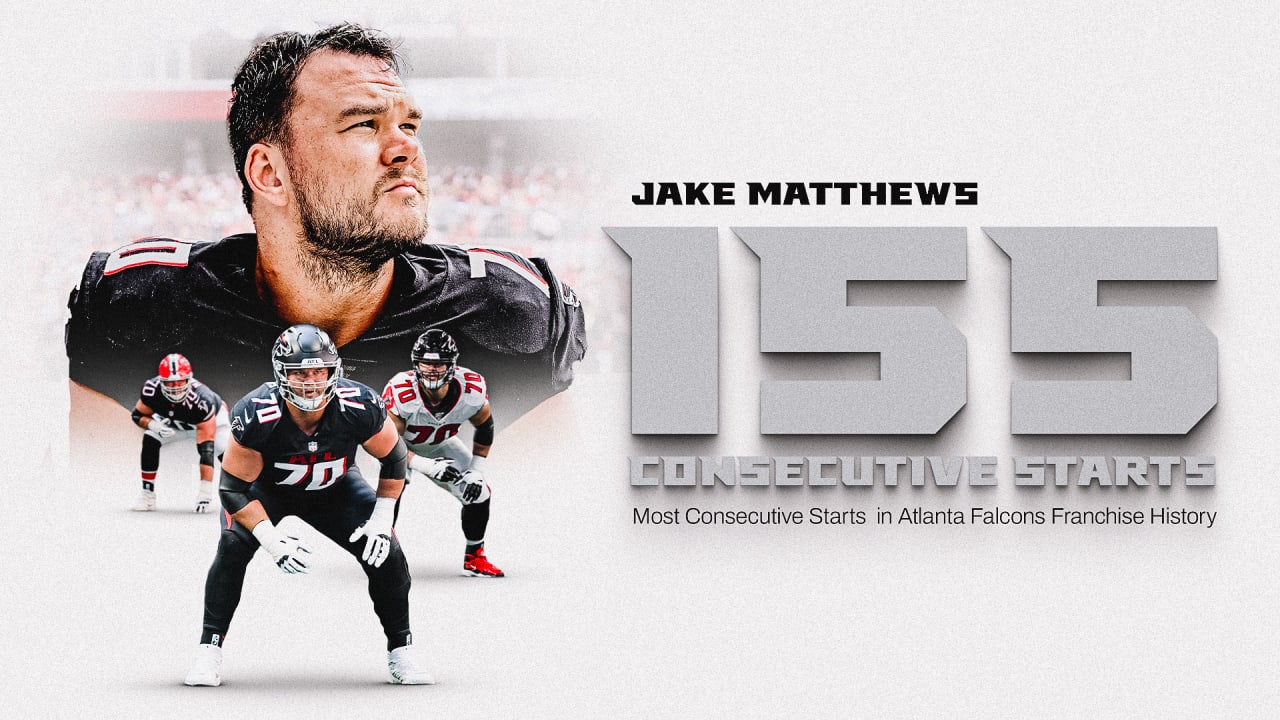 Offensive lineman Jake Matthews sets new Falcons record for consecutive ...