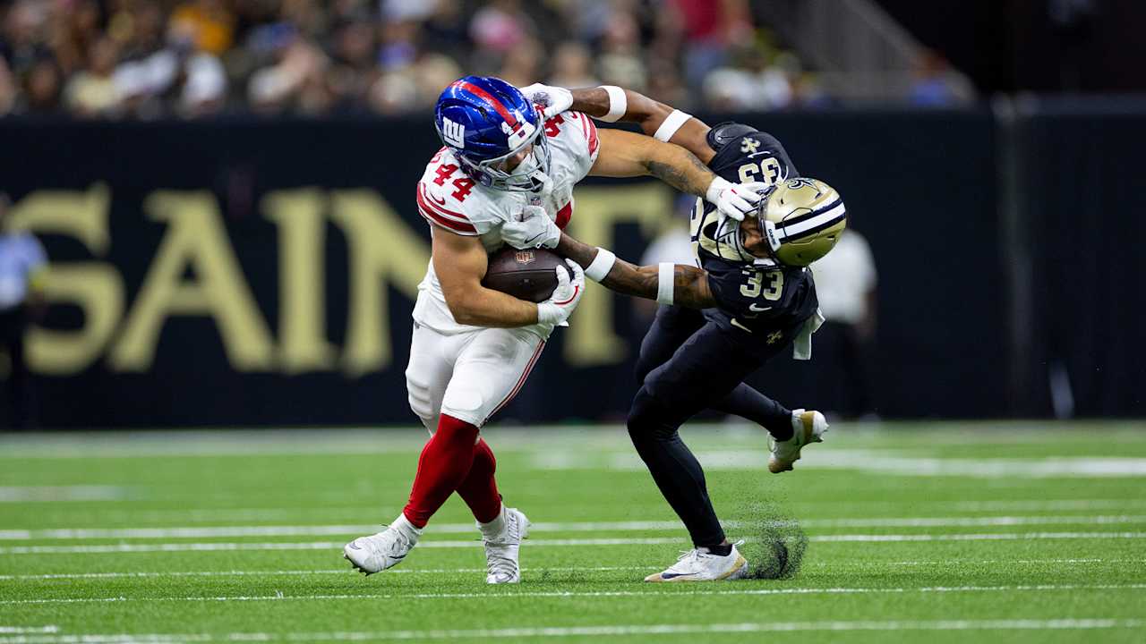 Cam Skattebo breaks tackles for 14-yard pickup | Giants vs. Saints ...
