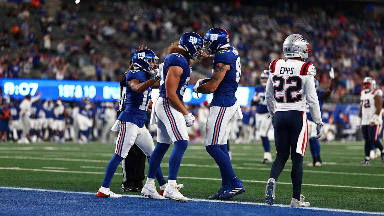Greg Dulcich scores his second TD of the game | Giants vs. Patriots ...