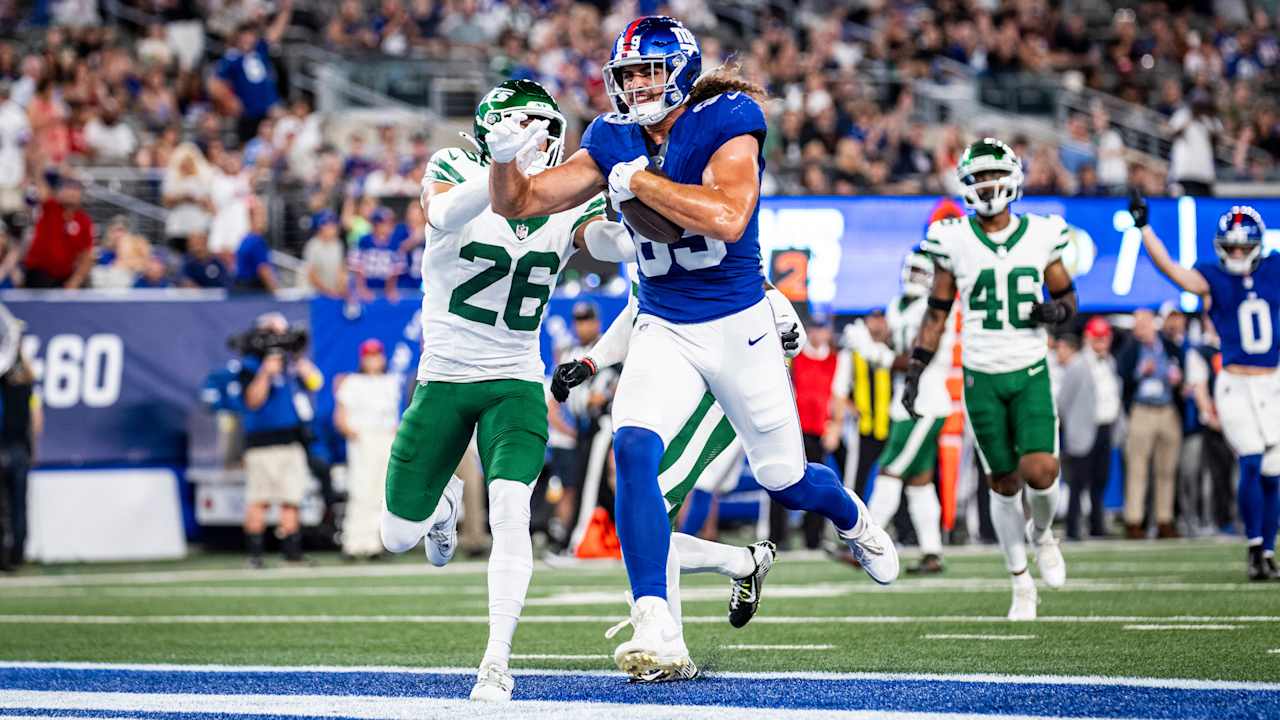 Jaxson Dart throws 20-yard TD strike to Greg Dulcich | Giants vs. Jets ...