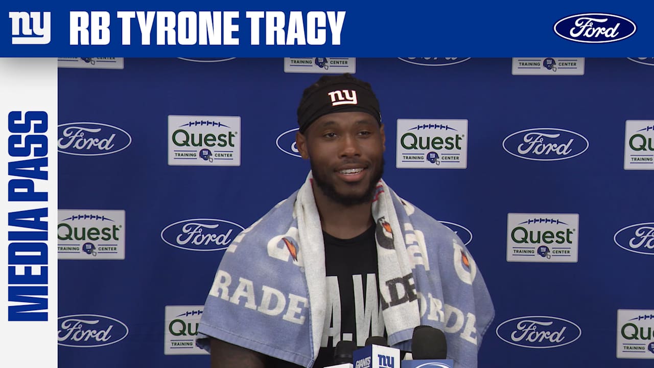 RB Tyrone Tracy Jr. on OL Evan Neal: 'He's moving stuff back there'