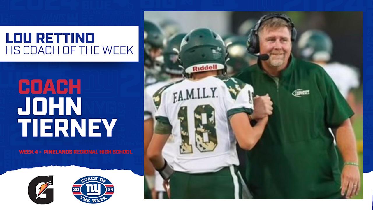Giants name Pinelands’ Tierney Coach of the Week