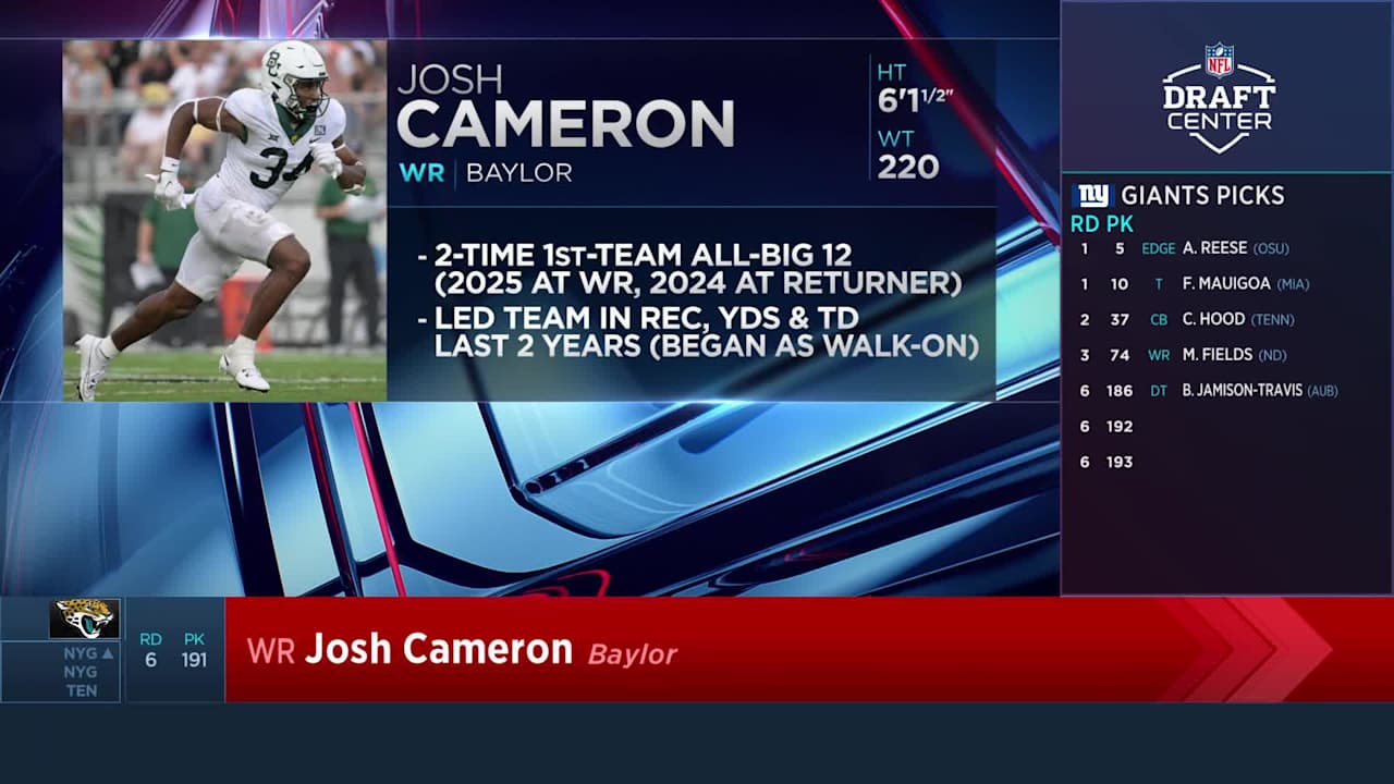 Jaguars Select Josh Cameron With No. 191 Pick in 2026 Draft