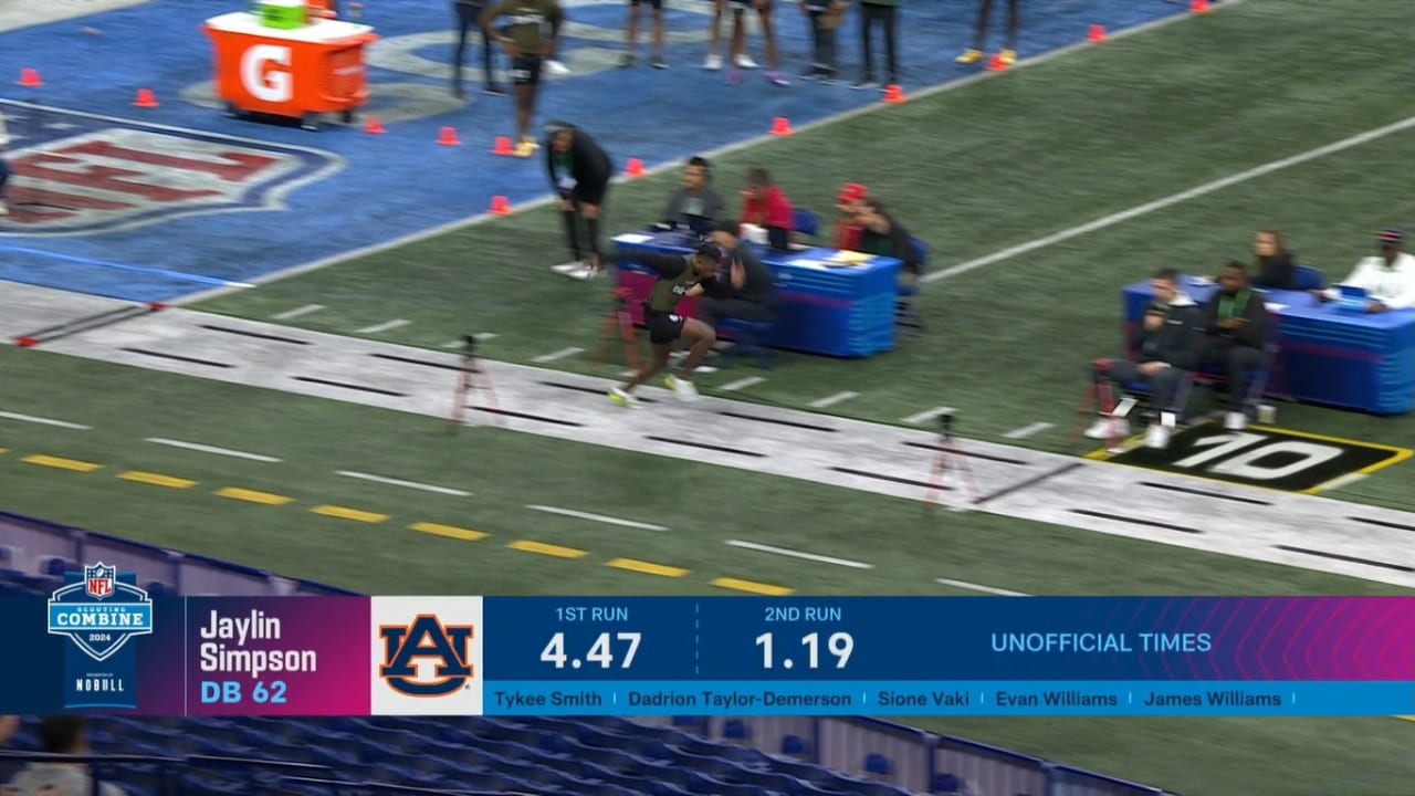 S Jaylin Simpson (Auburn) Runs 4.45-Second 40-Yard Dash at 2024 NFL Combine