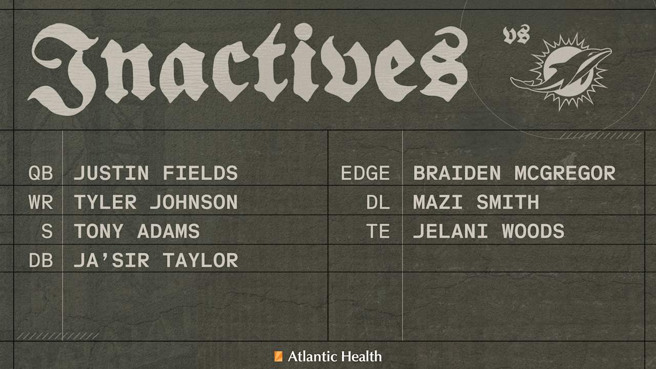 New York Jets vs. Miami Dolphins Game Inactives - December 7, 2025