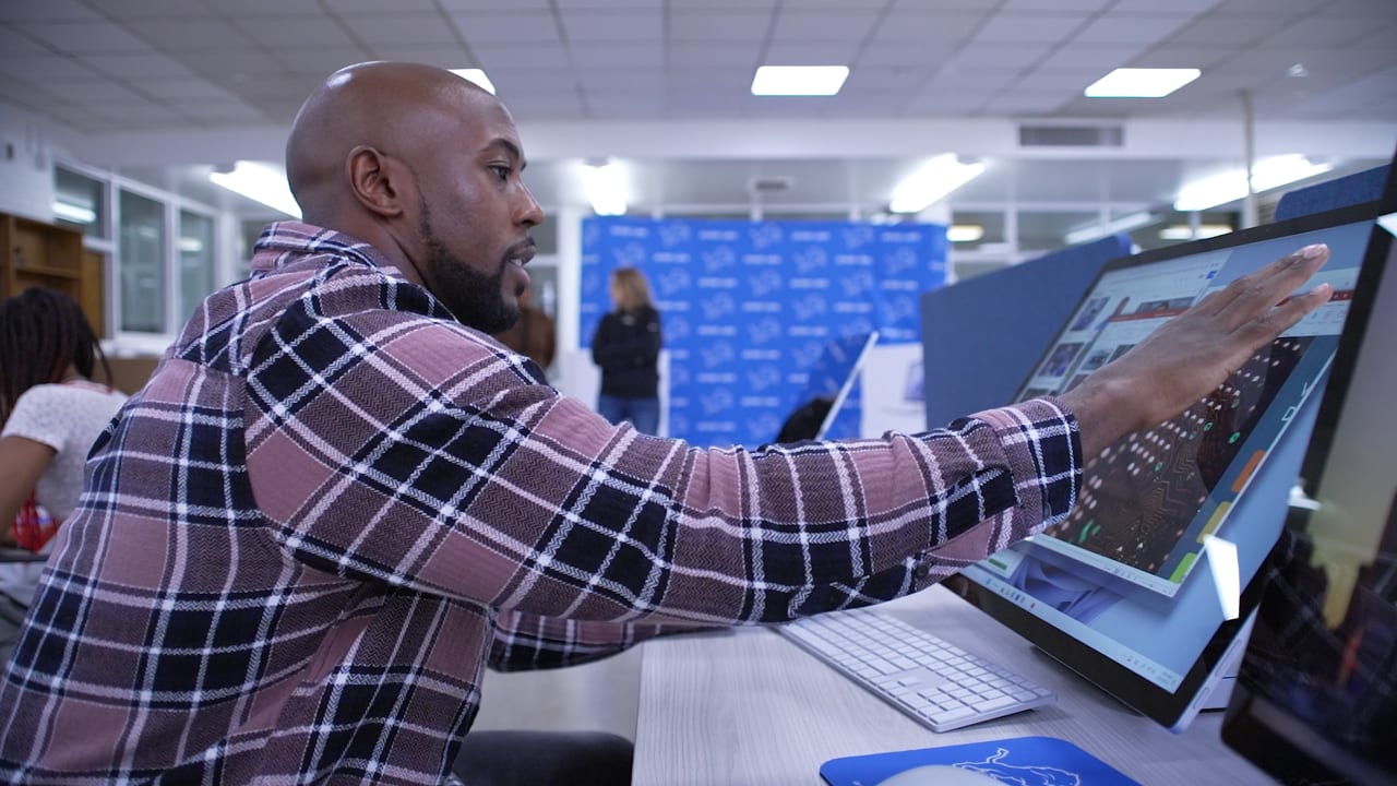 Charles Harris uses Microsoft Surface Studio 2+ at Detroit Lions Academy